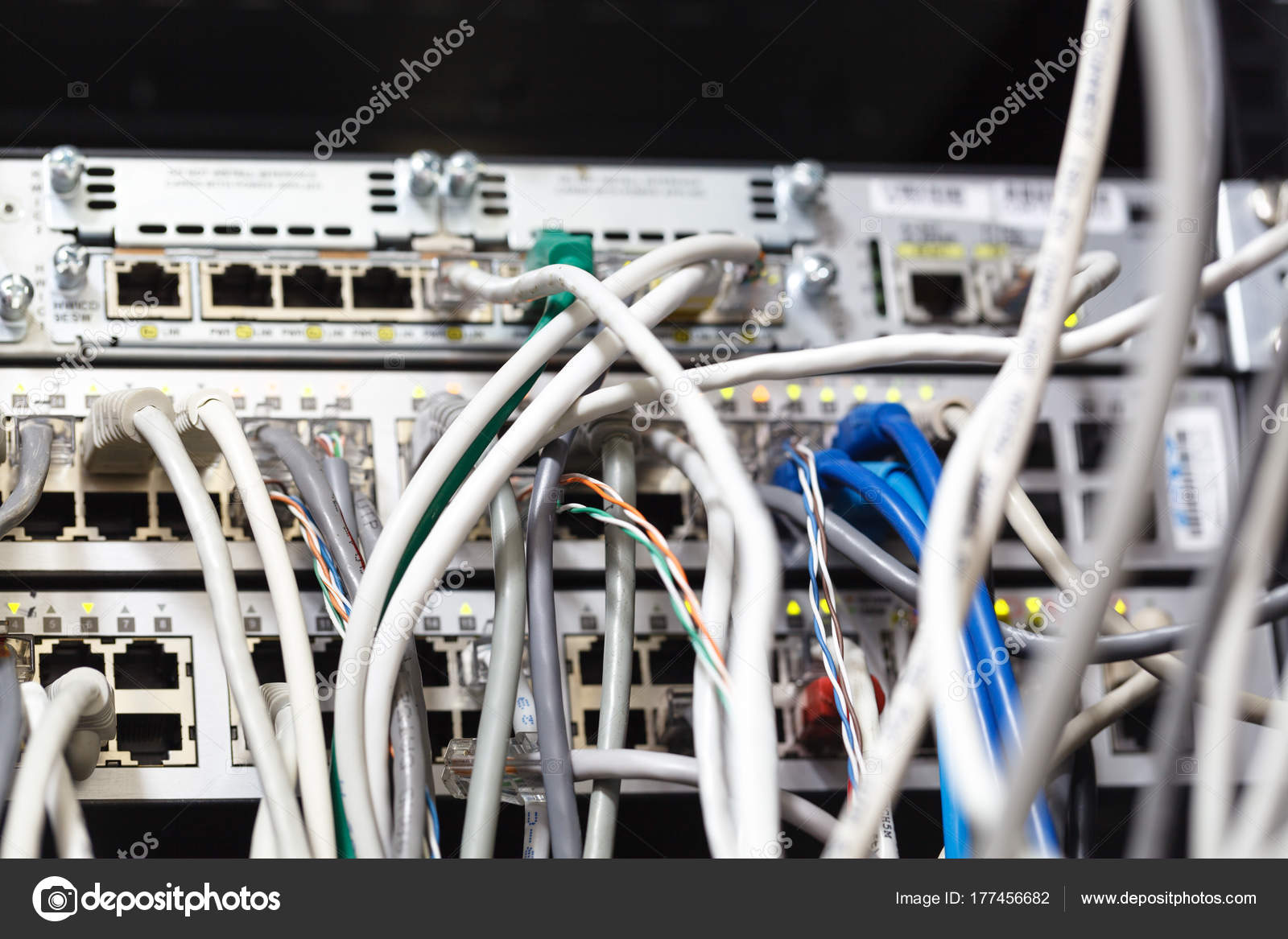 Patch Panel server rack with gray cords in the background Stock Photo ...