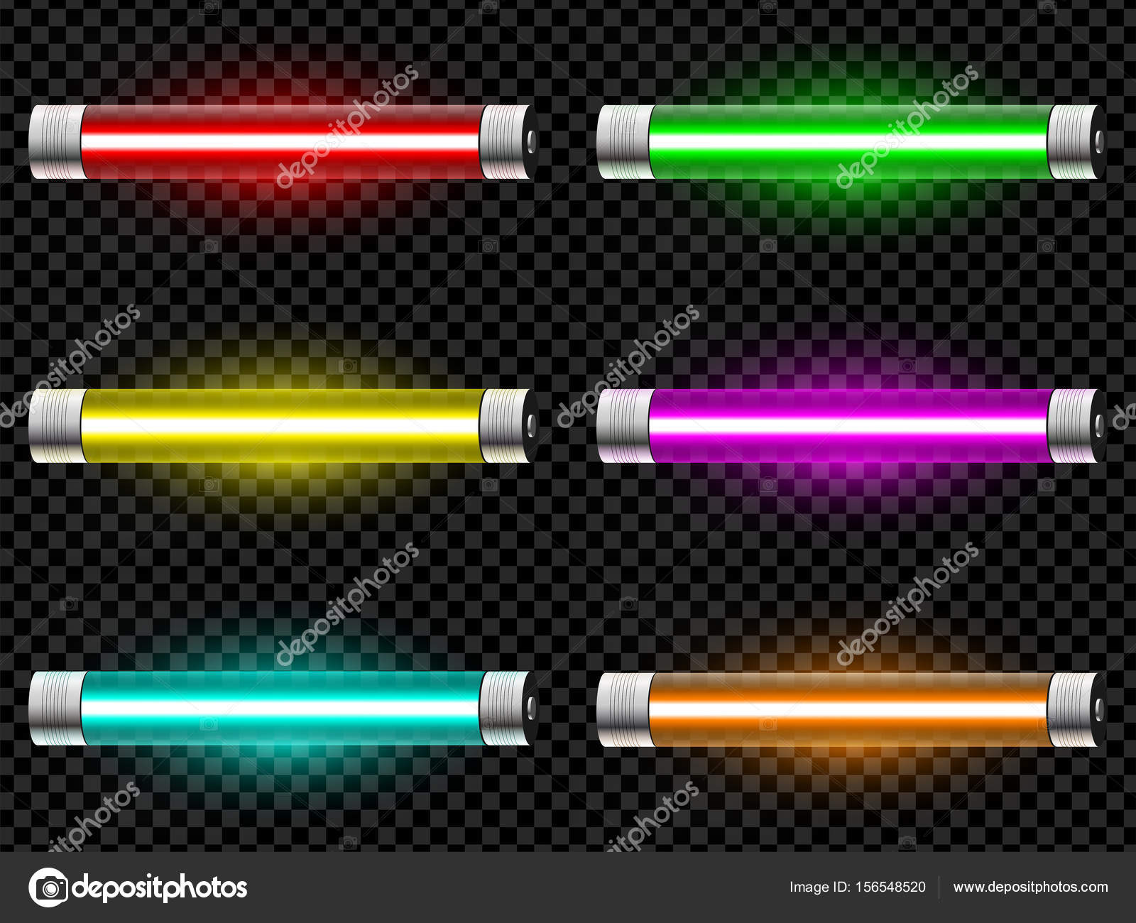 Realistic neon tube light pack isolated on dark transparent background ...
