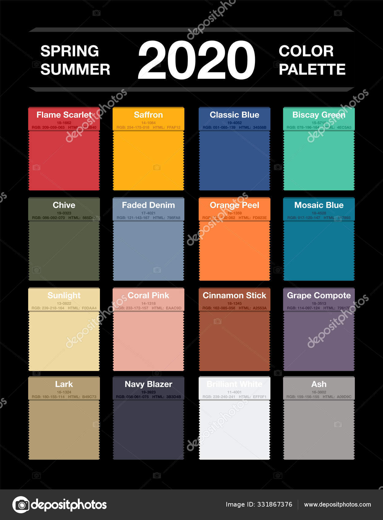 Spring and summer 2020 colors palette on black Stock Vector Image by ...
