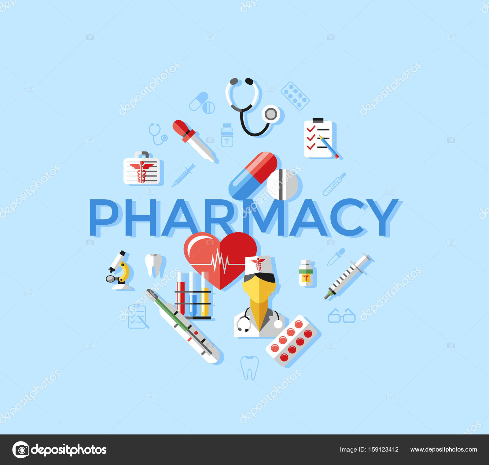 Digital vector blue pharmacy medical icons Stock Illustration by ...