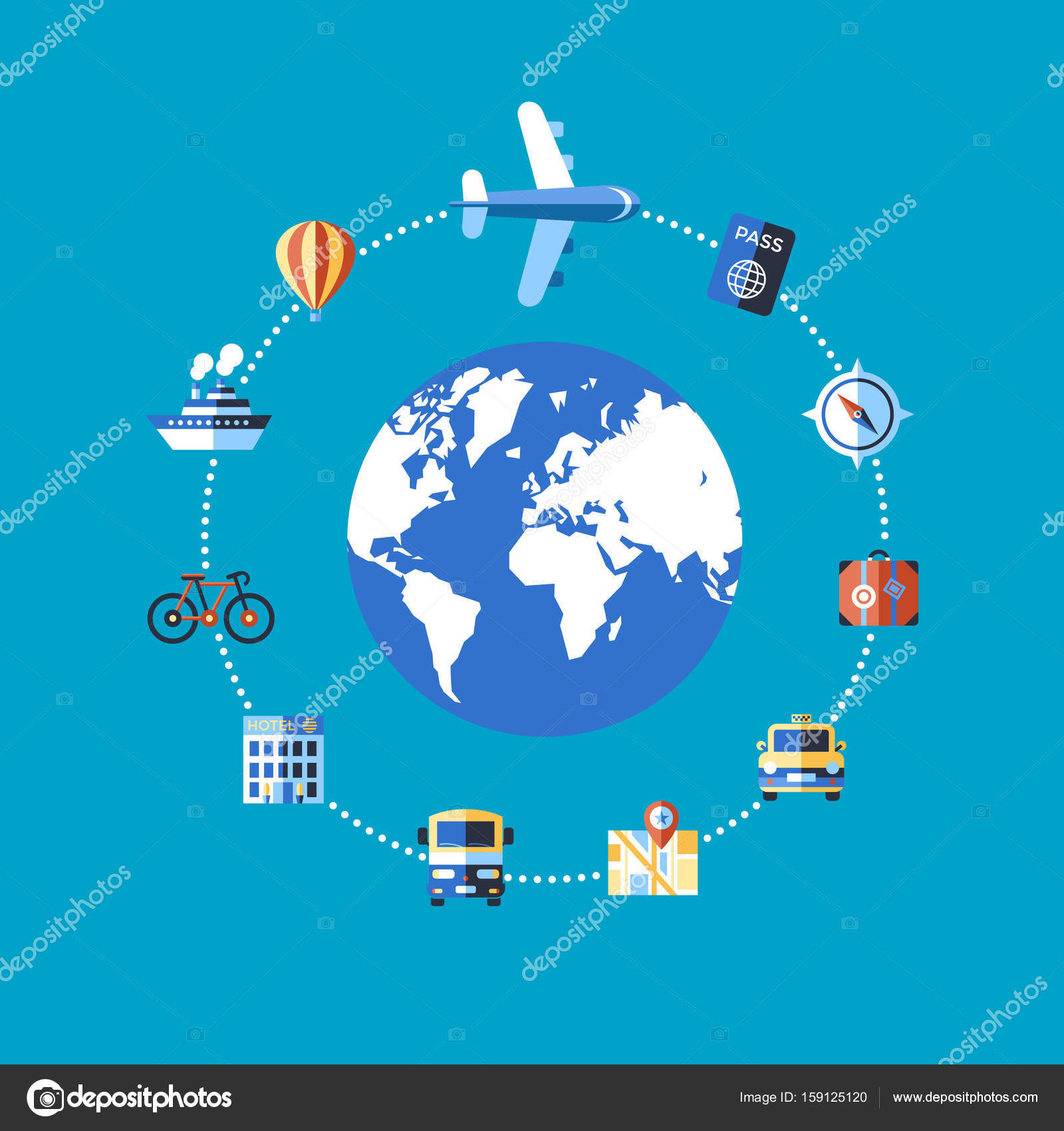 Digital vector blue travel icons Stock Vector by ©frimufilms 159125120