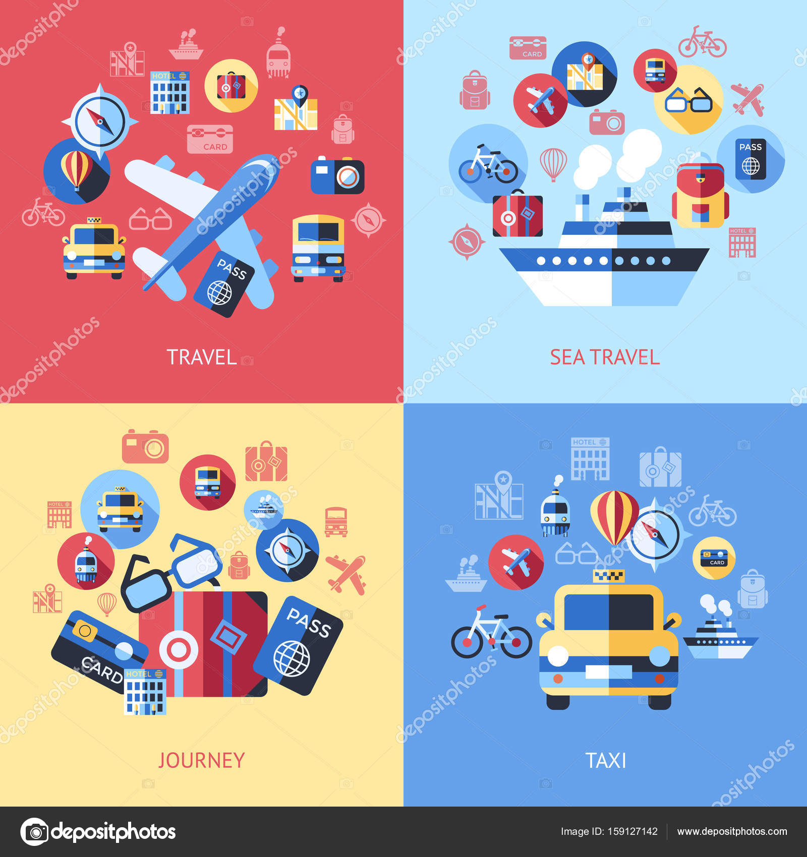 Digital vector blue red travel icons Stock Vector by ©frimufilms 159127142
