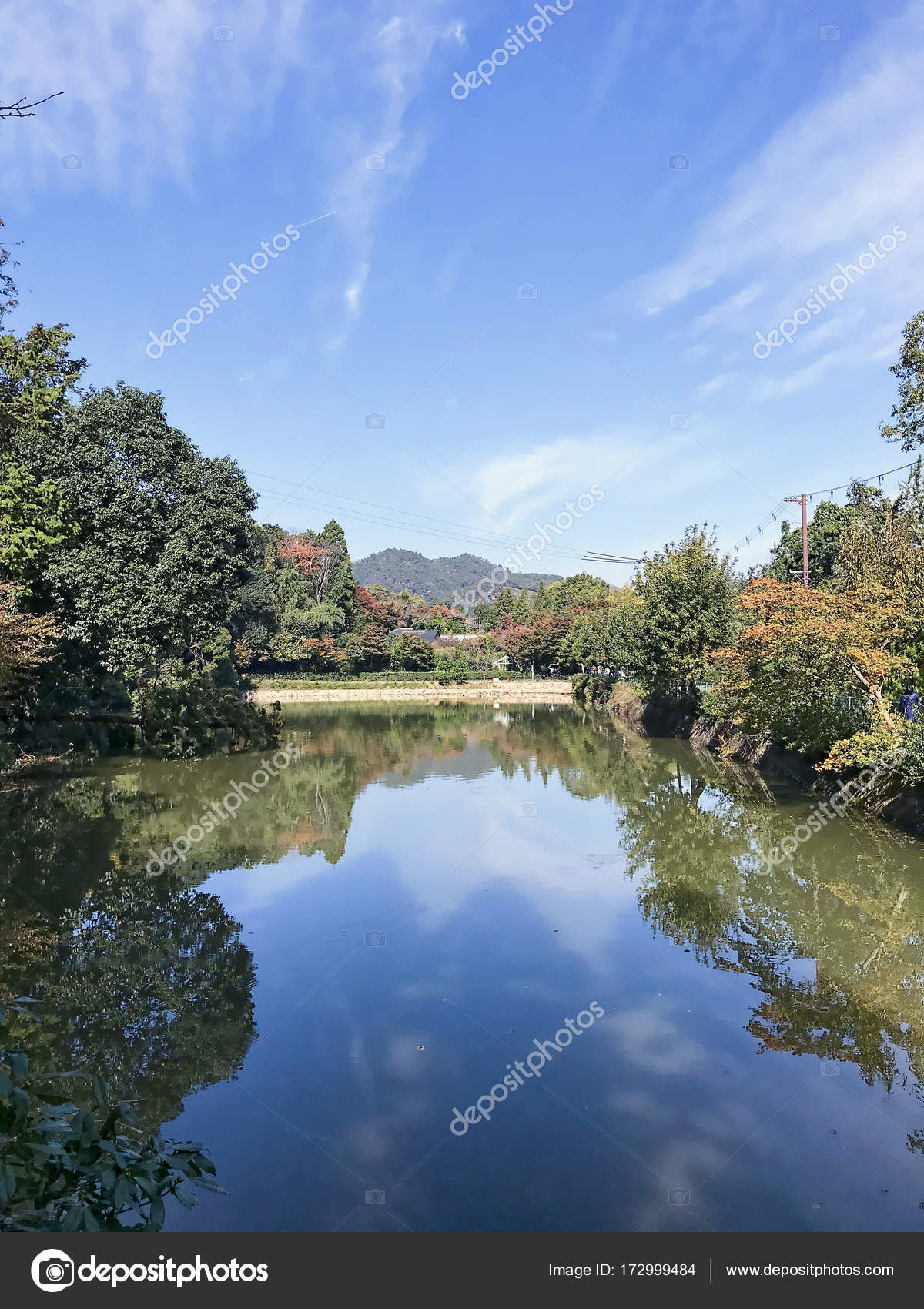 Beautiful daylight view to blue lake and green park — Stock Photo ...