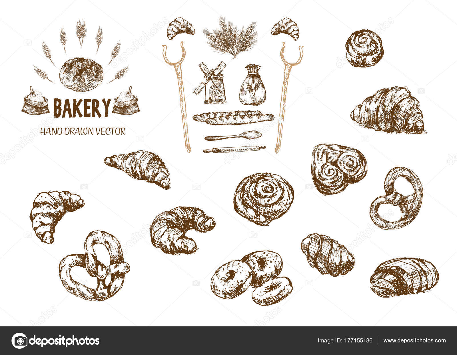 Digital vector detailed line art baked bread Stock Vector Image by ...