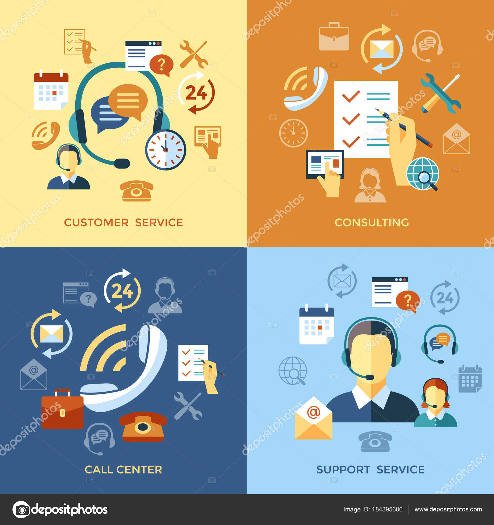 Digital call center and customer support objects Stock Vector Image by ...