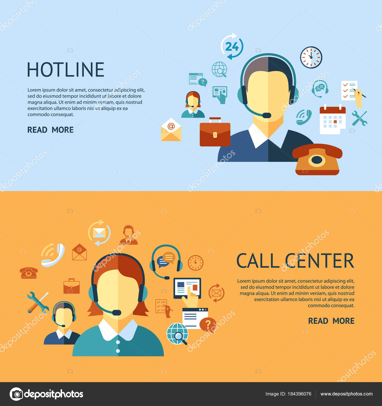 Digital call center and customer support objects Stock Vector Image by ...