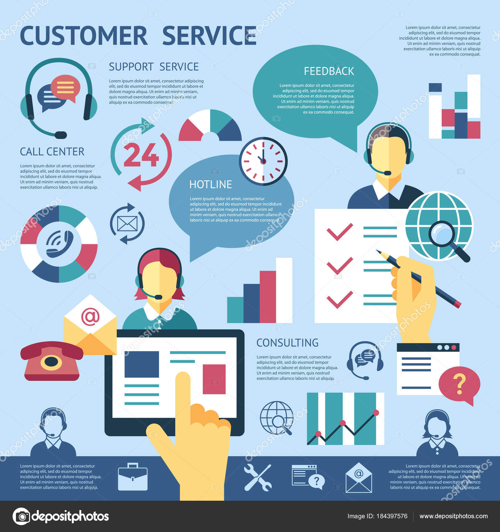 Digital call center and customer support objects Stock Vector Image by ...