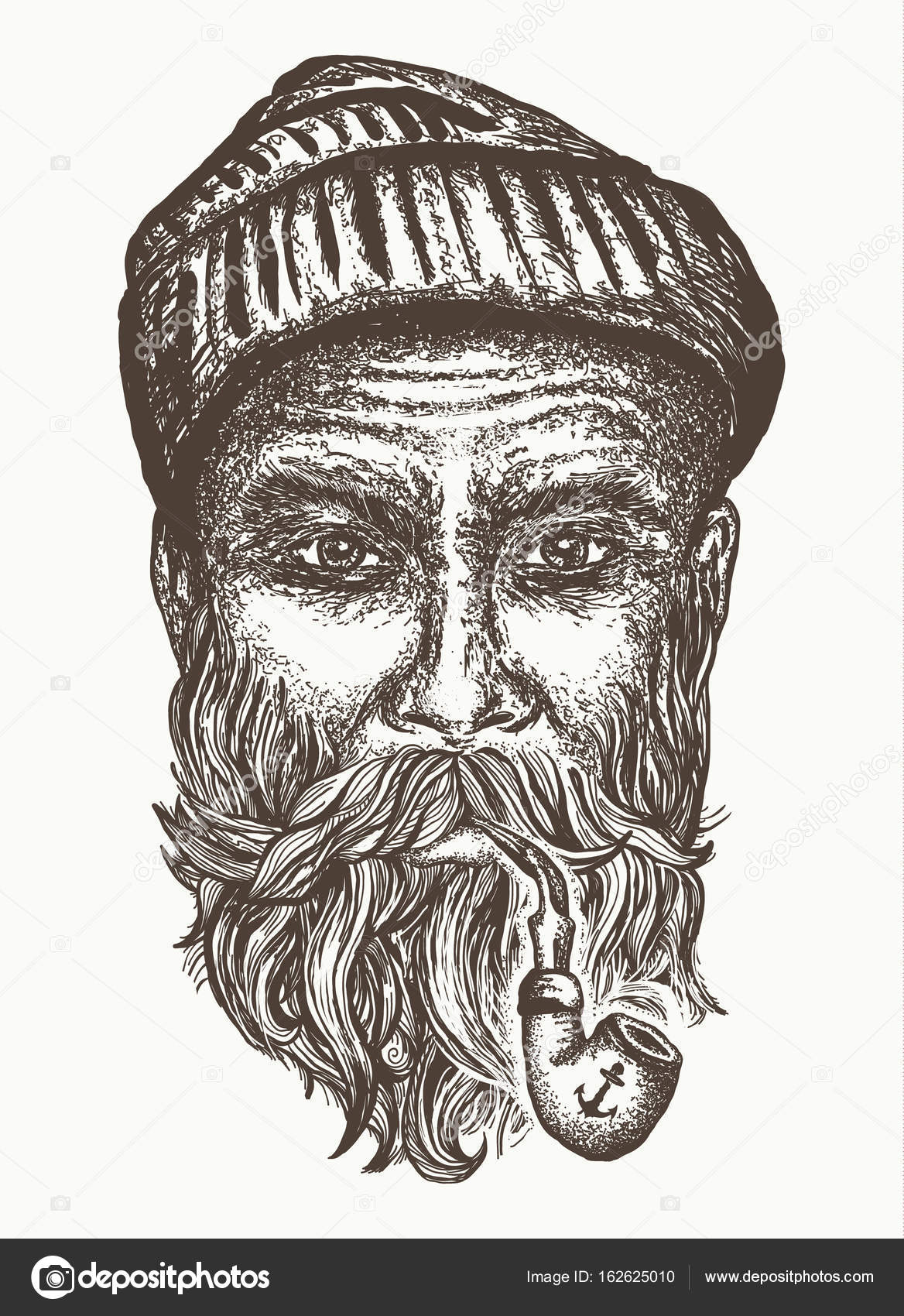 Old sailor, old captain portrait hand drawn. Old man Stock Vector Image ...