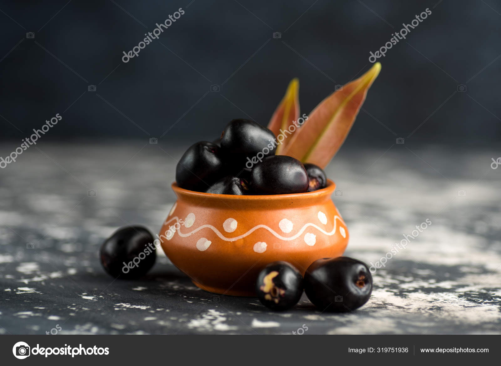 Jambolan plum or jambul or Jamun fruit, Java plum (Syzygium cumini ...