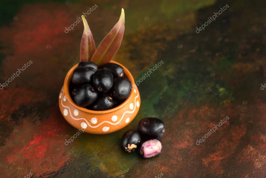 Ciruela o jambul Jambolan o fruta Jamun, ciruela Java (Syzygium cumini ...