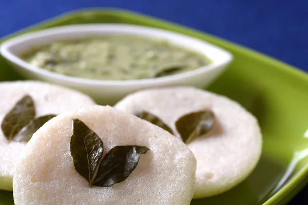 Idli Coconut Chutney Blue Background Indian Dish South Indian Favourite ...