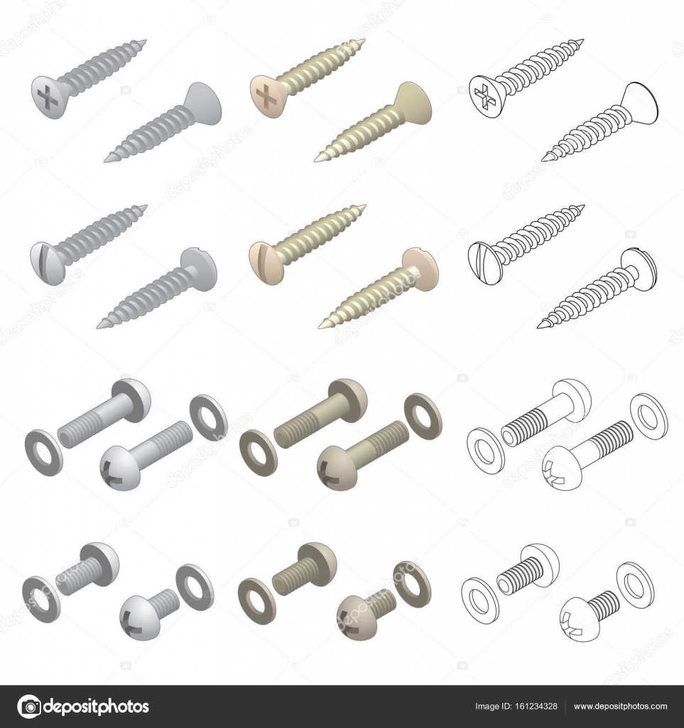 Screws Washers Hardware Isometric Set Stock Vector Image by ©hobrath ...