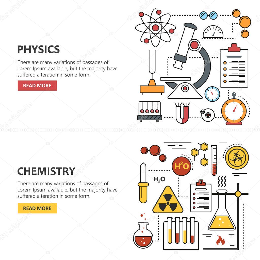 Science banner vector concepts in line style. Chemistry and Physics ...