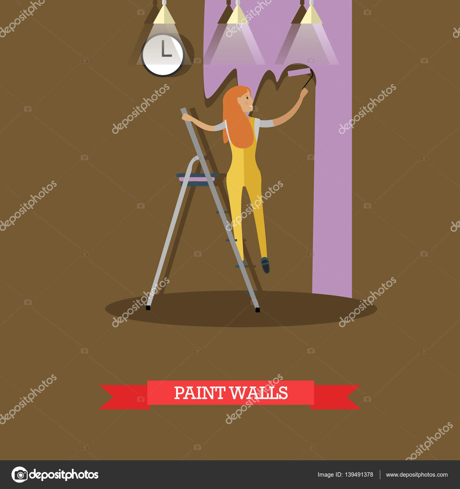 Vector illustration of woman painting wall in flat style Stock Vector ...