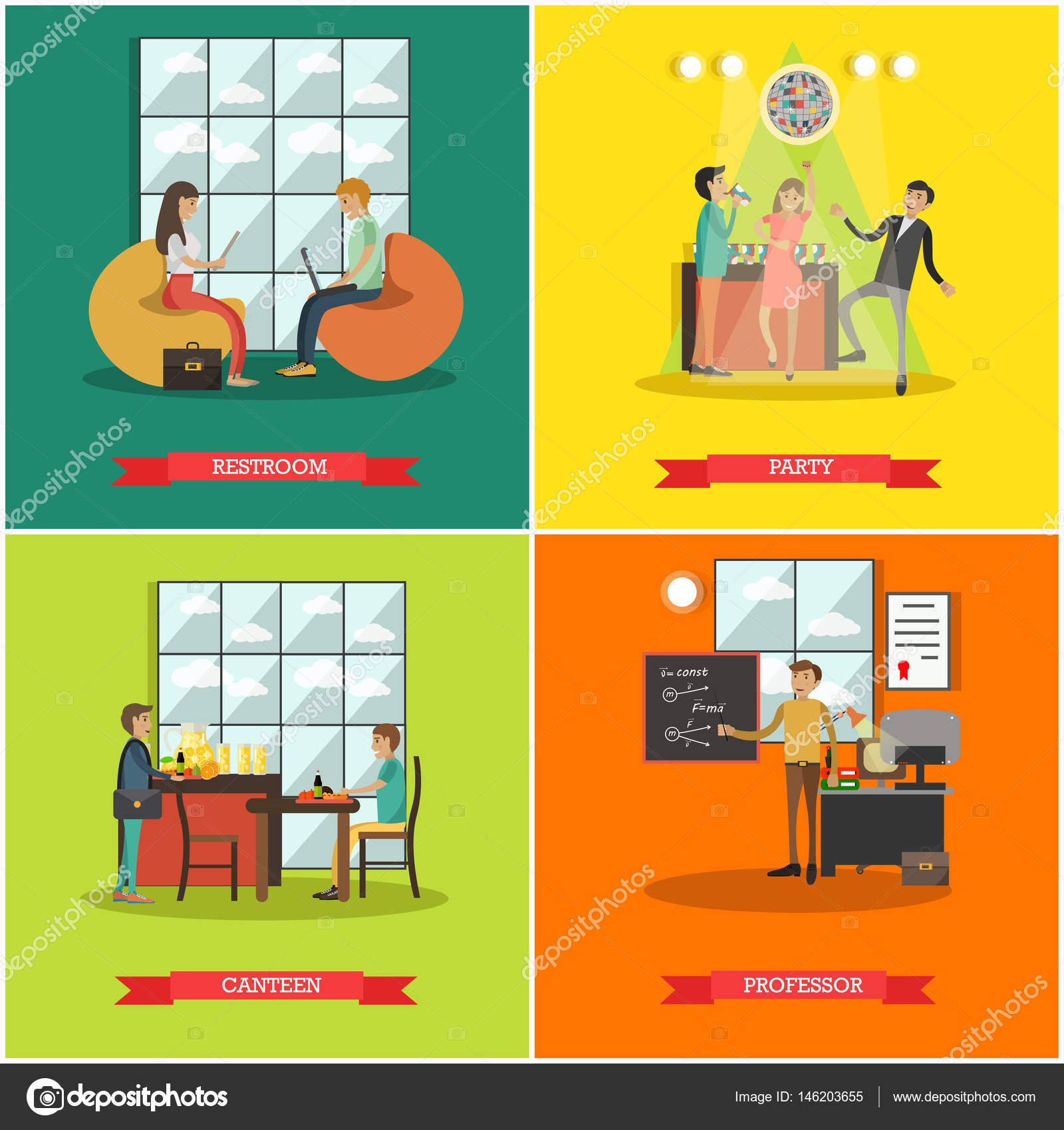 Vector set of college posters in flat style Stock Vector Image by ...