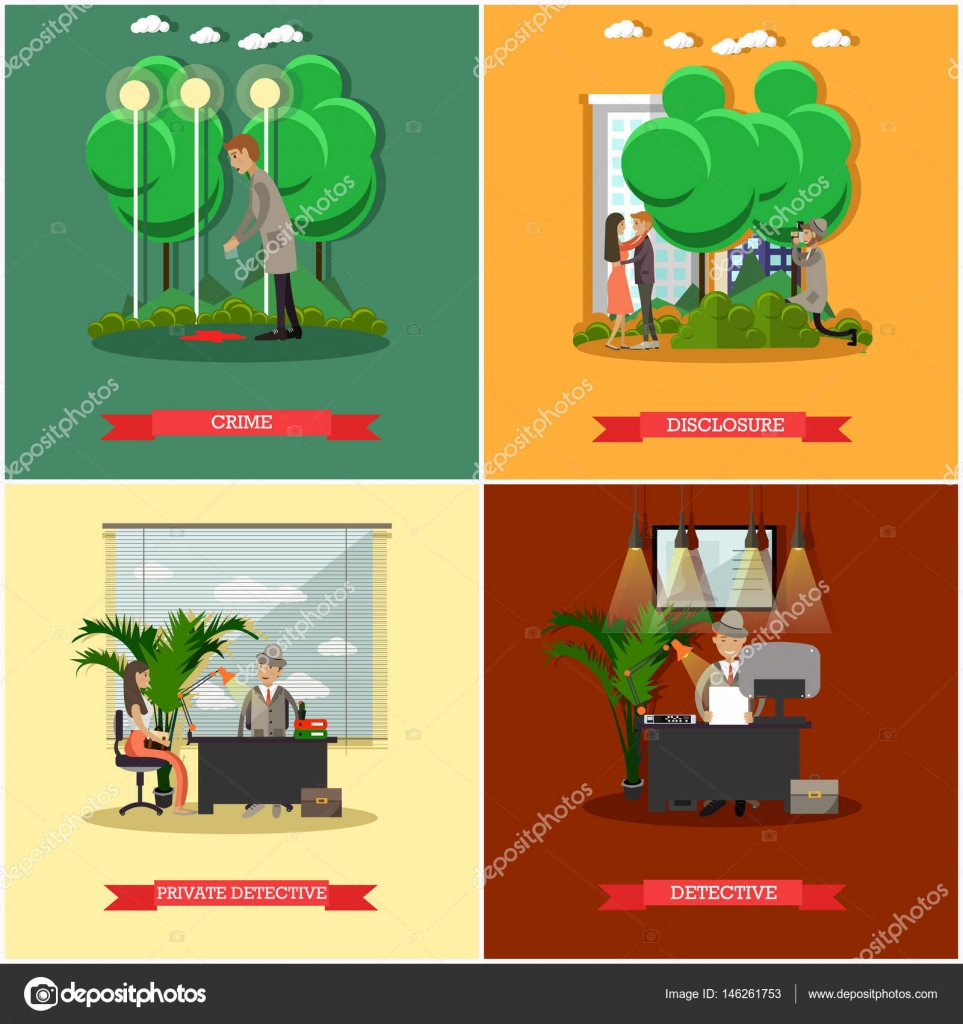 Vector set of detective posters in flat style Stock Vector Image by ...