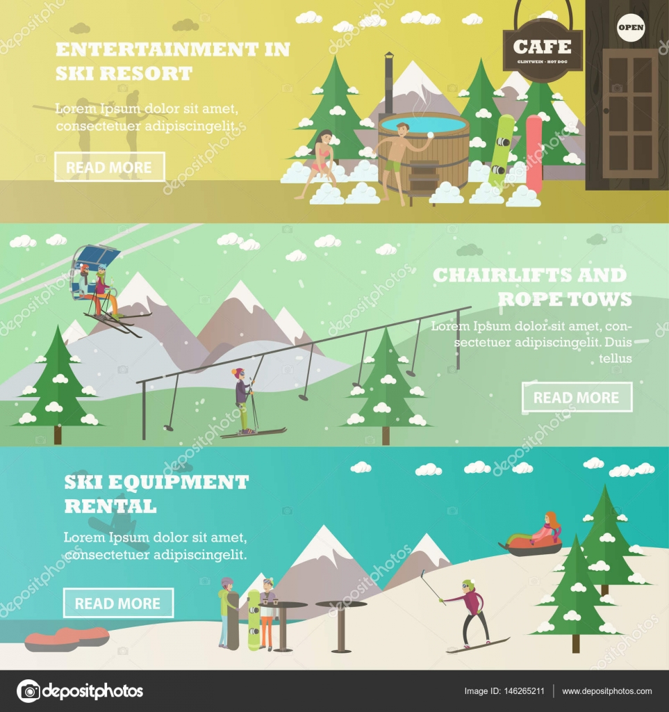 Vector set of winter fun horizontal banners in flat style Stock Vector ...