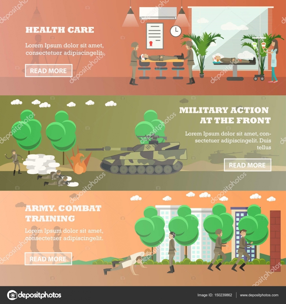 Vector set of military horizontal banners in flat style Stock Vector by ...