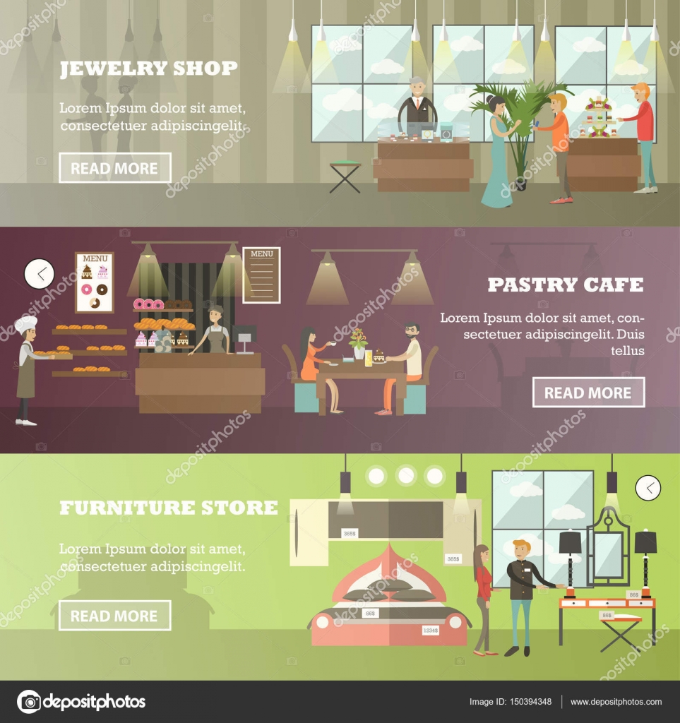 Vector set of shops horizontal banners in flat style Stock Vector by ...