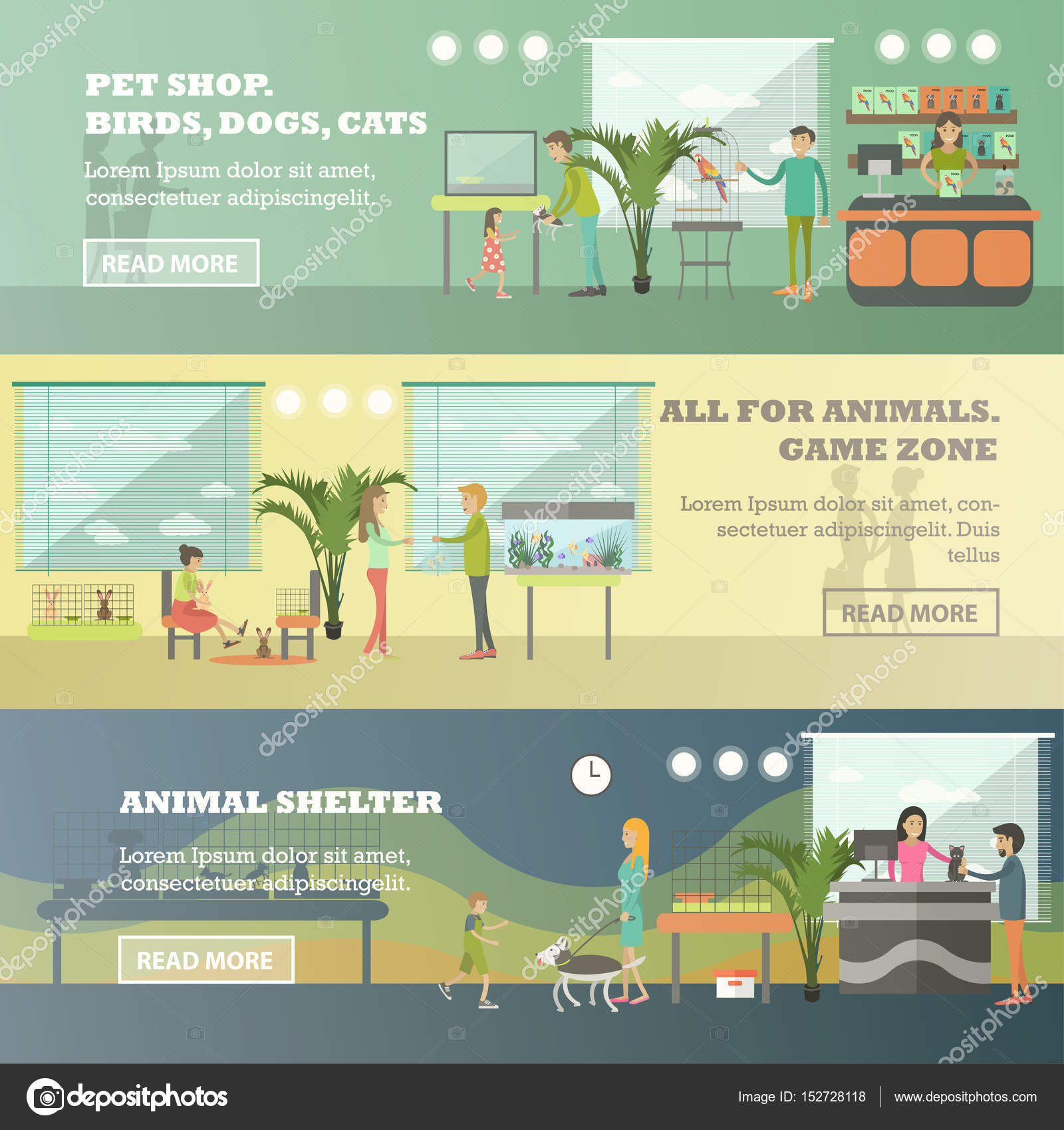 Vector set of pet store horizontal banners in flat style Stock Vector ...
