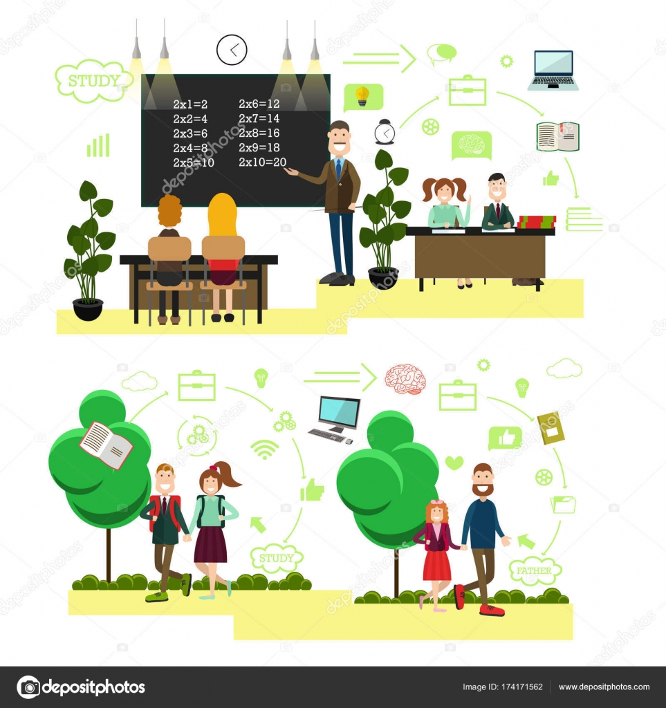 School people concept vector illustration in flat style Stock Vector ...