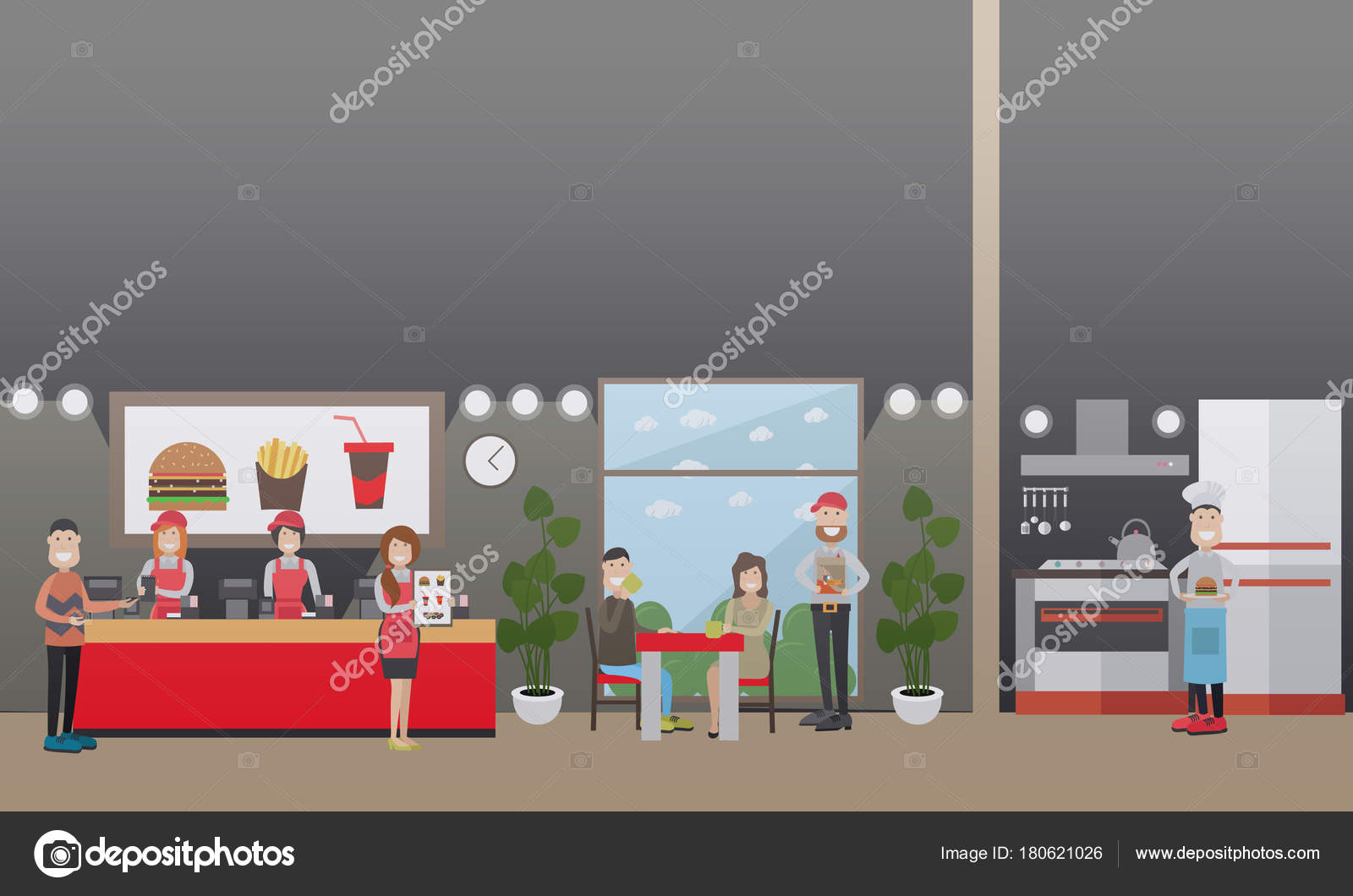 Fast food restaurant concept vector flat illustration Stock Vector by ...