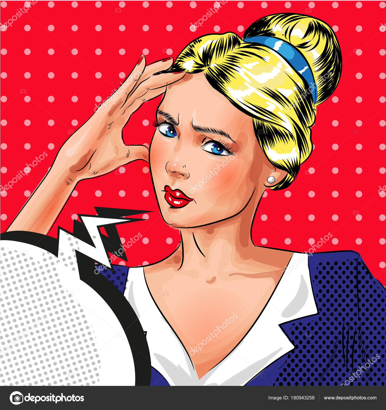 Vector Pop Art Illustration Of Thinking Woman Stock Vector Image By
