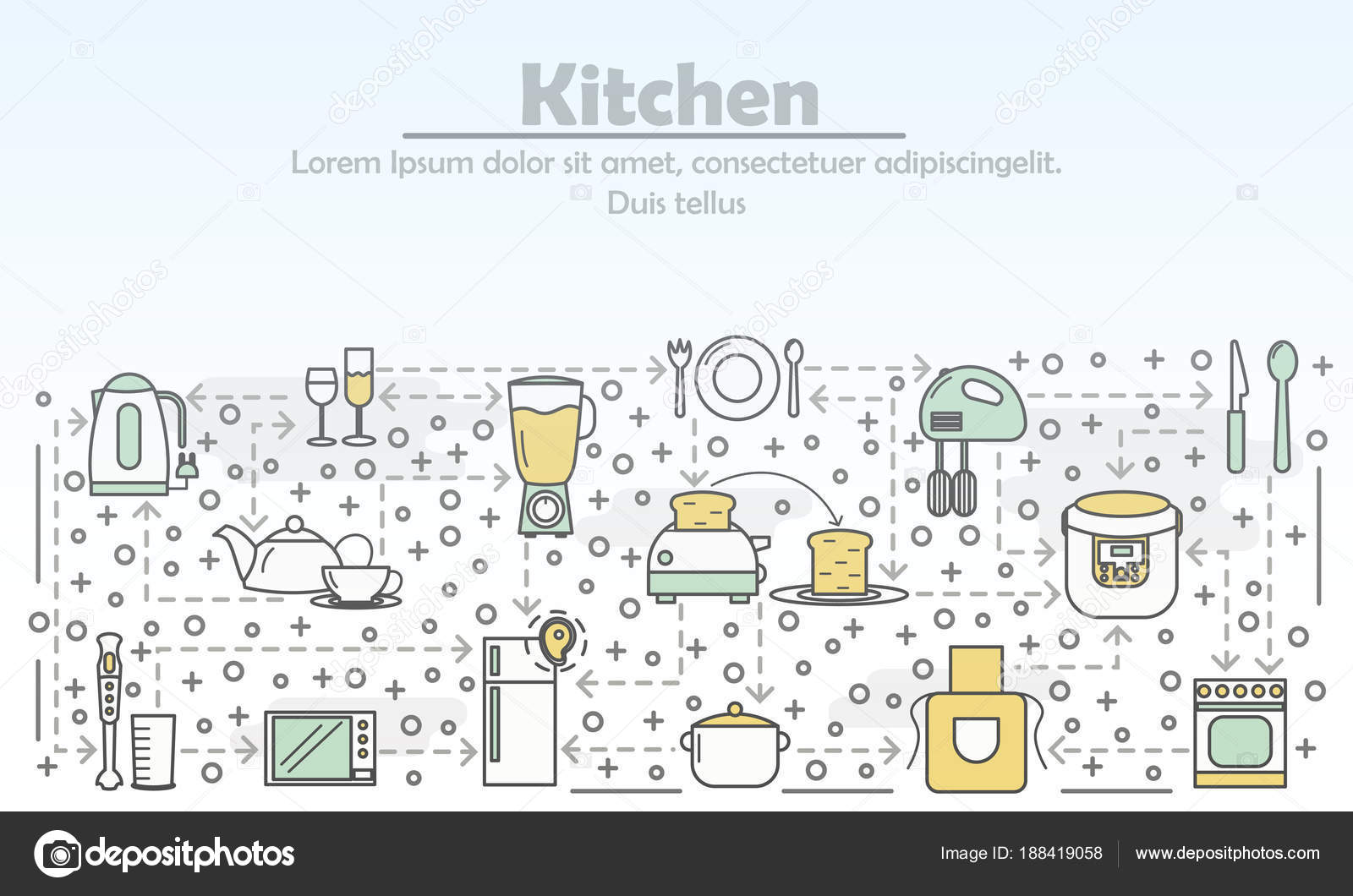 Kitchen advertising vector flat line art illustration — Stock Vector ...
