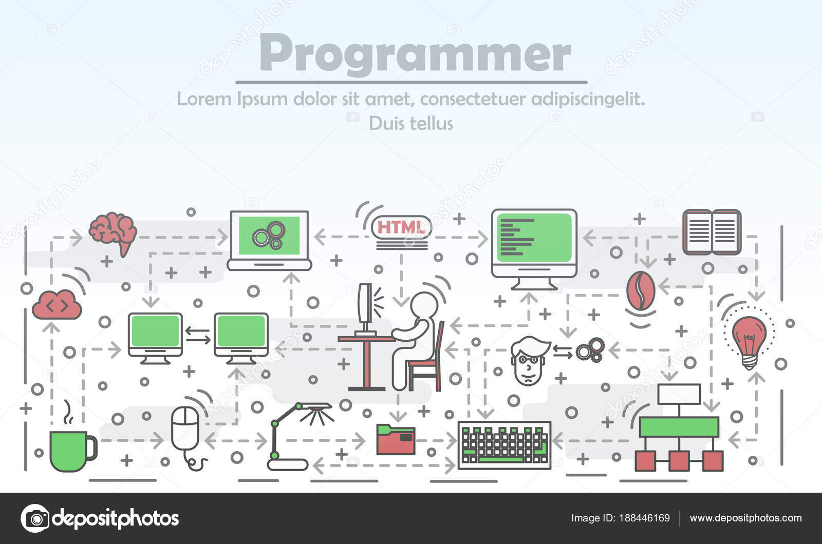 Programmer advertising vector flat line art illustration Stock Vector ...