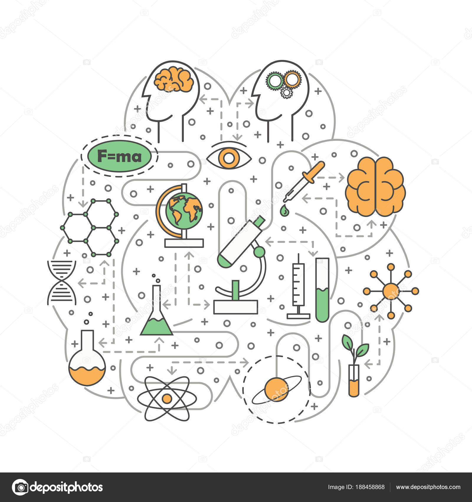 Science brain shaped vector flat line art illustration Stock ...