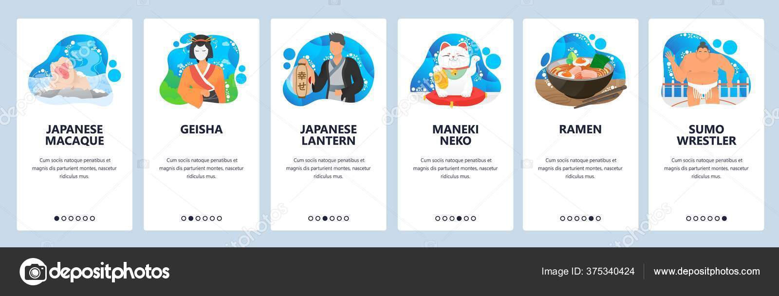 Japan website and mobile app onboarding screens vector template Stock ...
