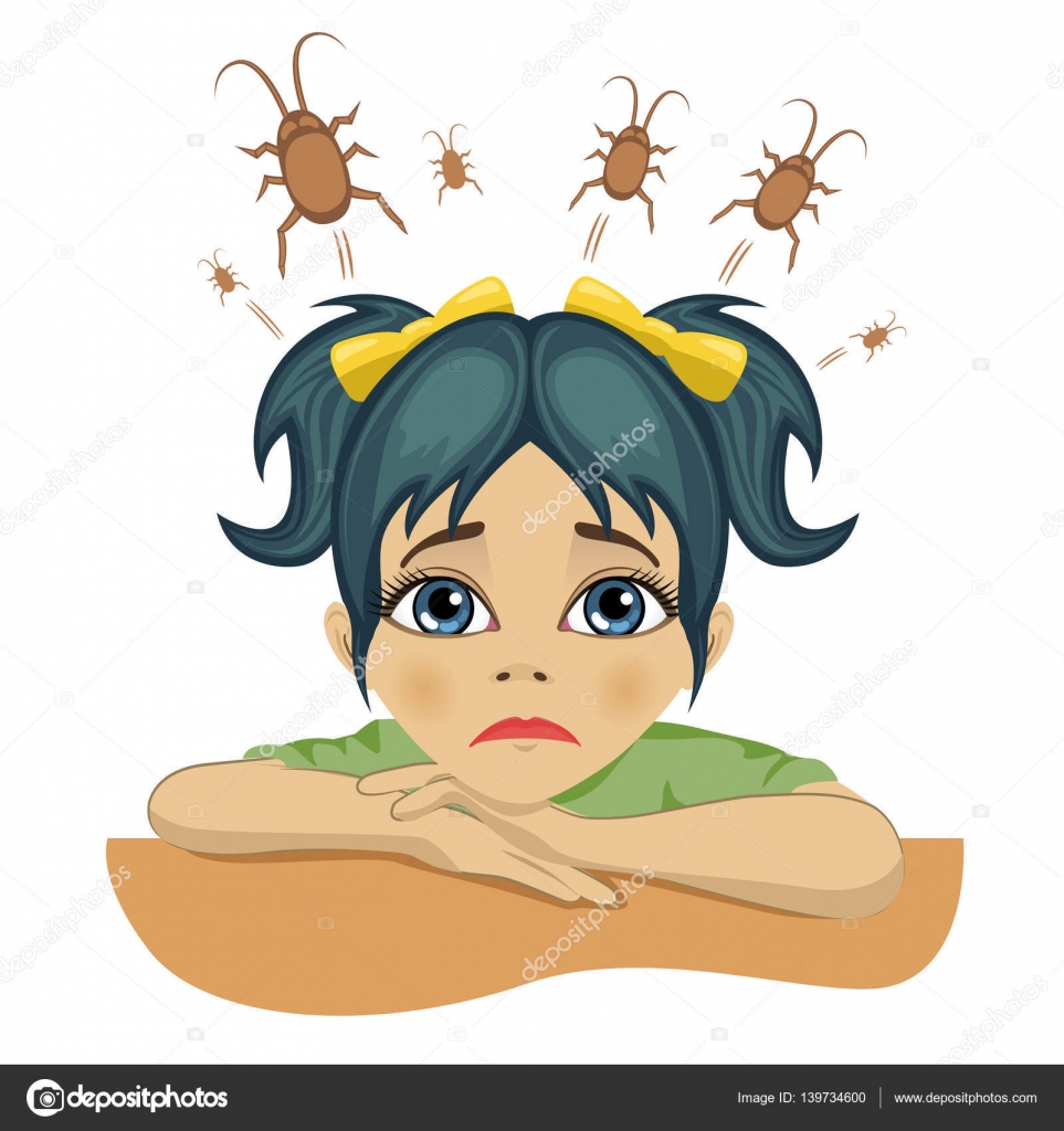 Sad little girl with cockroaches in her head Stock Illustration by ...