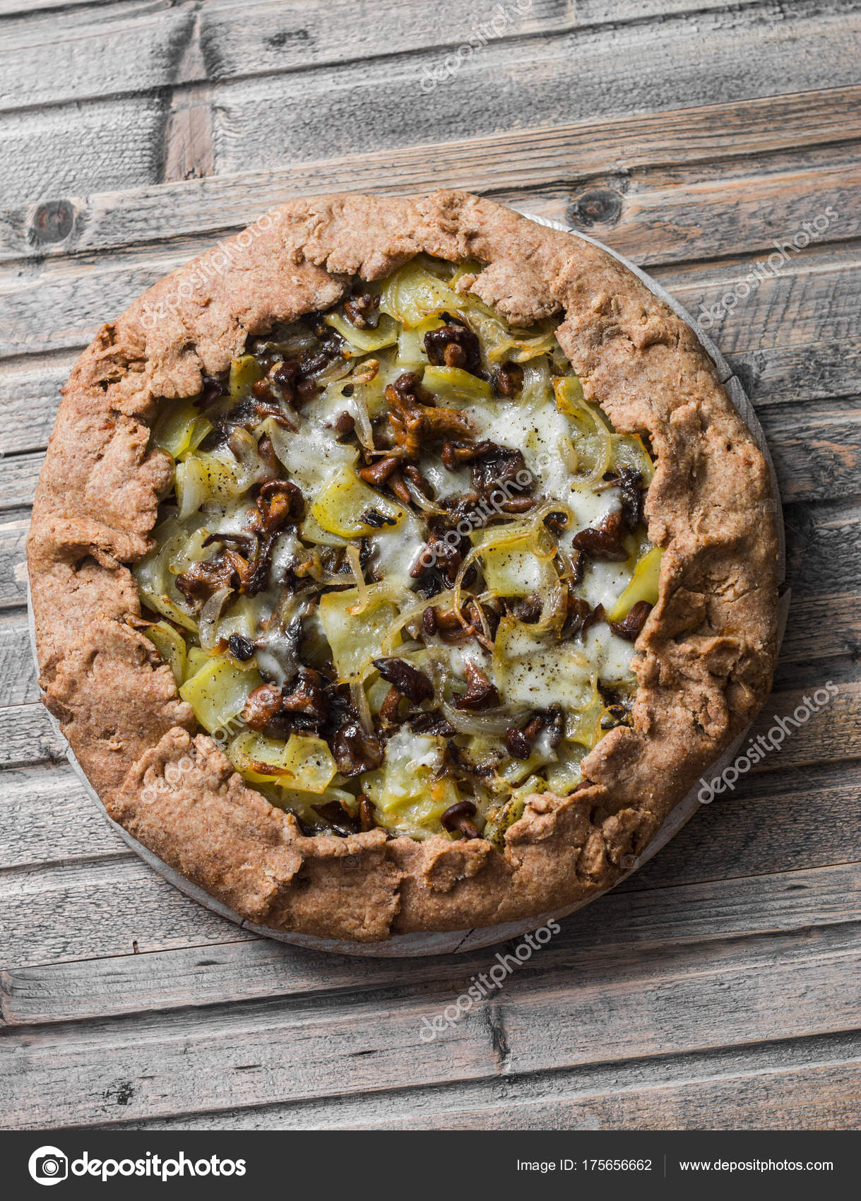 Whole Grain Pie Potatoes Wild Mushrooms Rustic Wooden Background Top ...