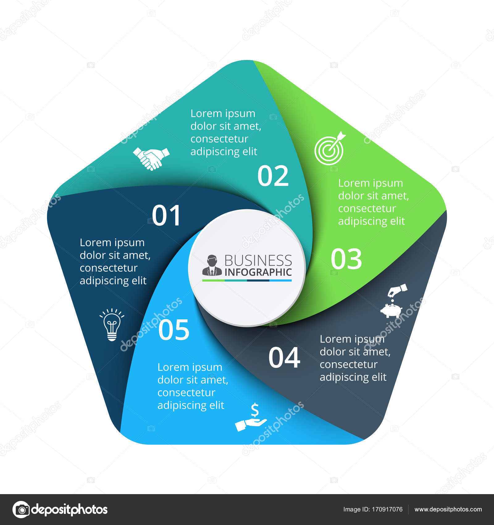 Vector pentagon element for infographic. Template for cycle diagram ...
