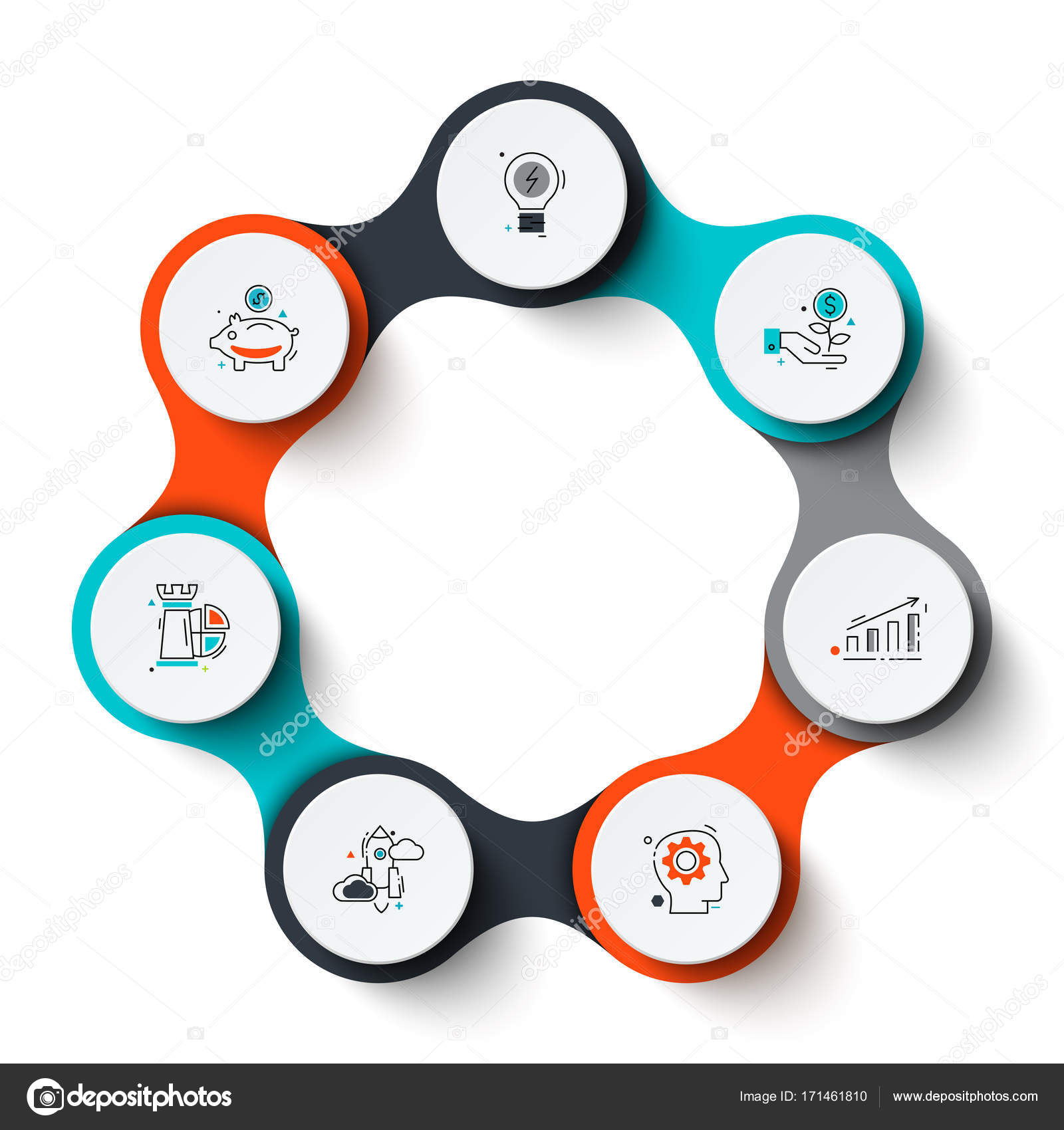 Business data visualization. Abstract elements of cycle diagram with 7 ...