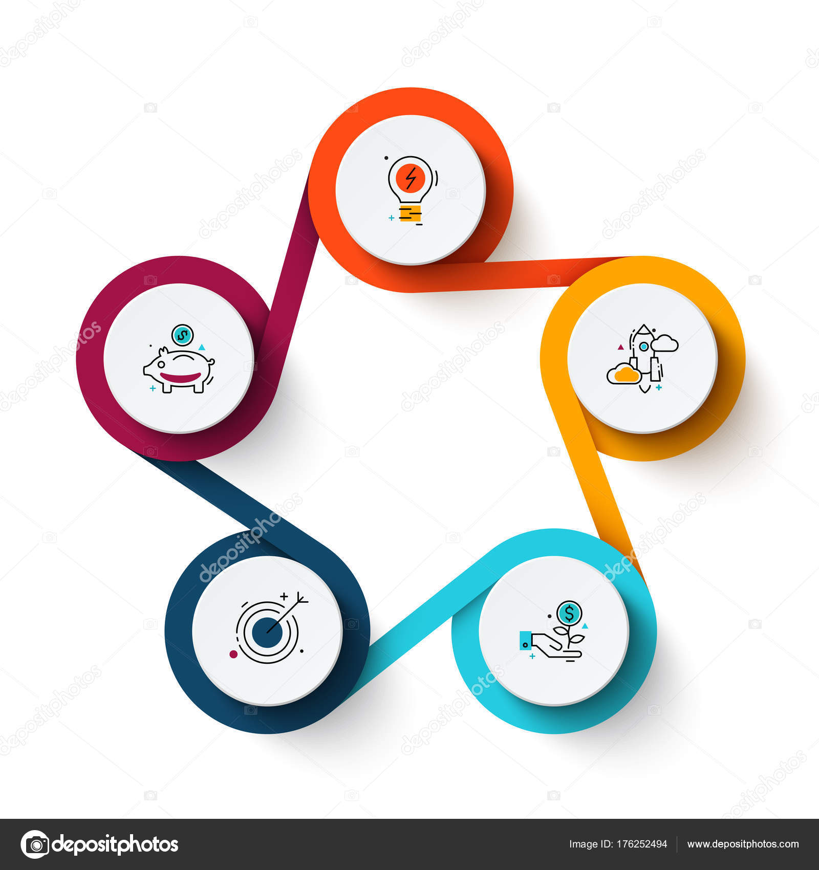 Business data visualization. Abstract elements of cycle diagram with 5 ...