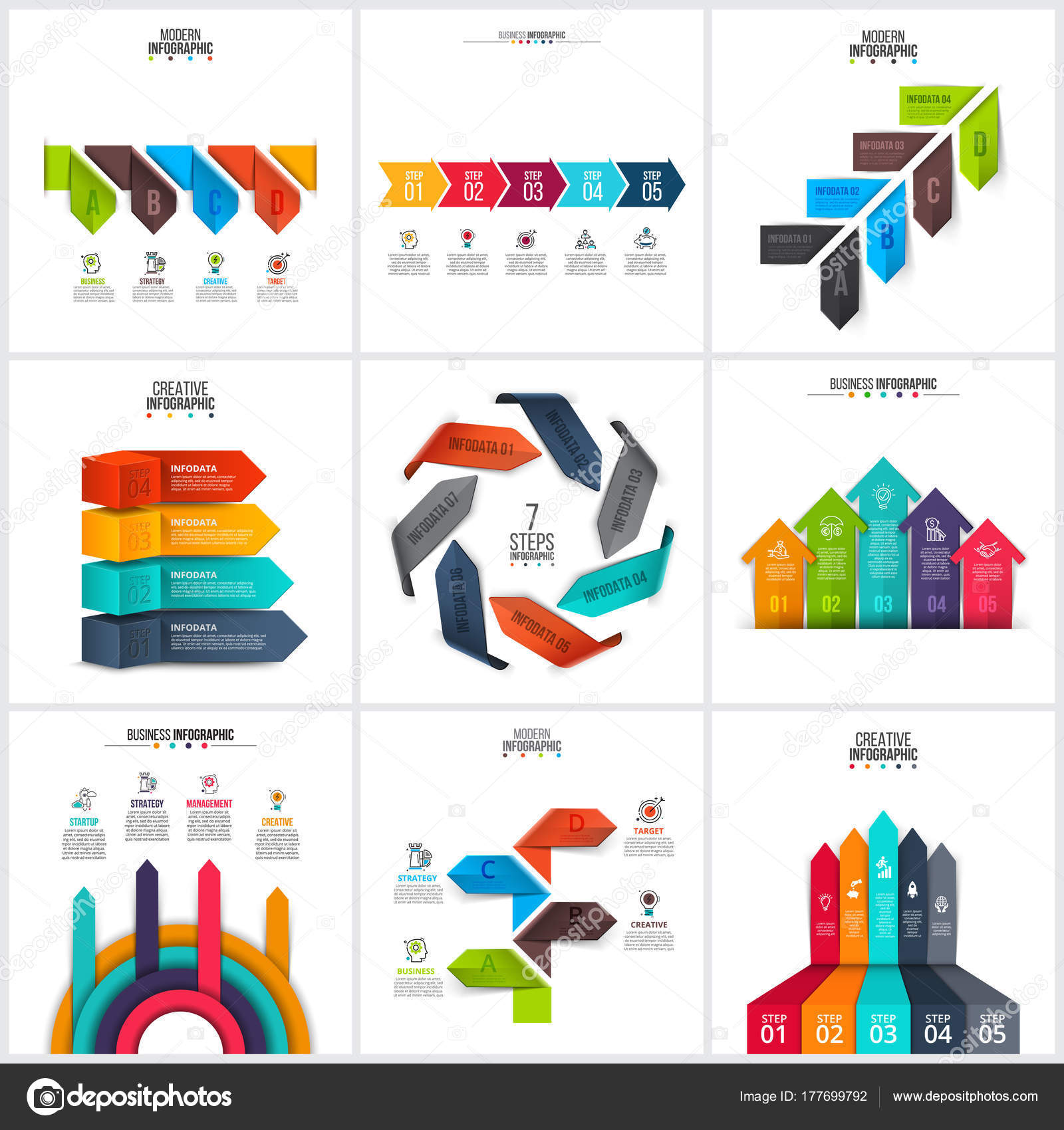 Vector arrows infographics elements set. Template for diagram, graph ...