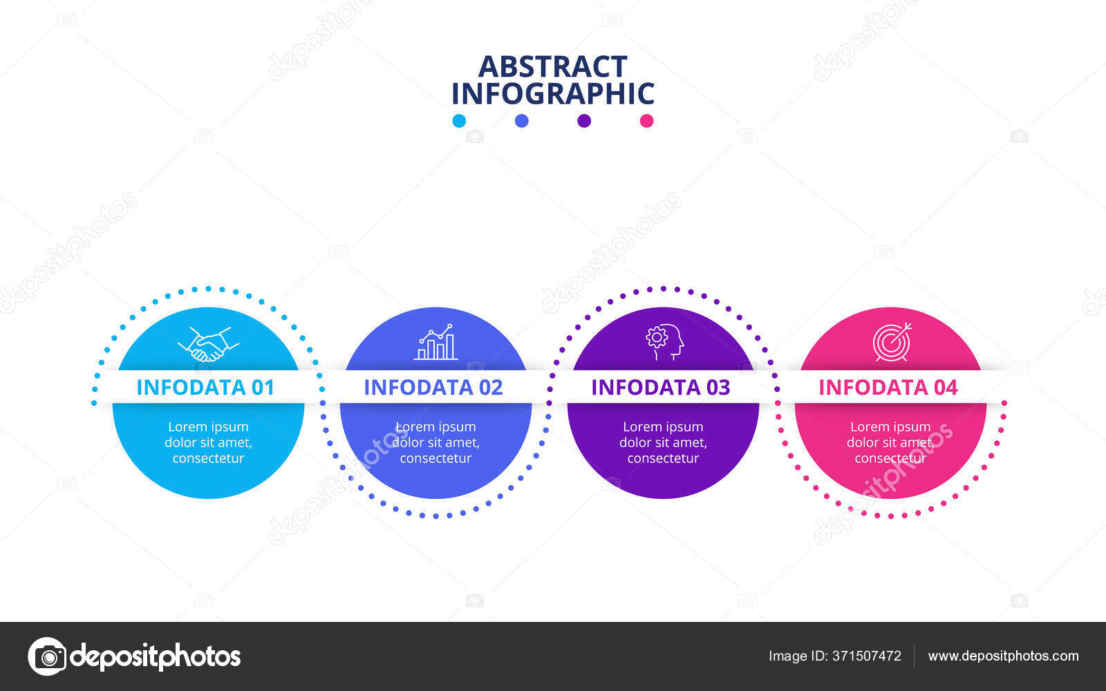 Process infographic with 4 options and dots line. Business data ...