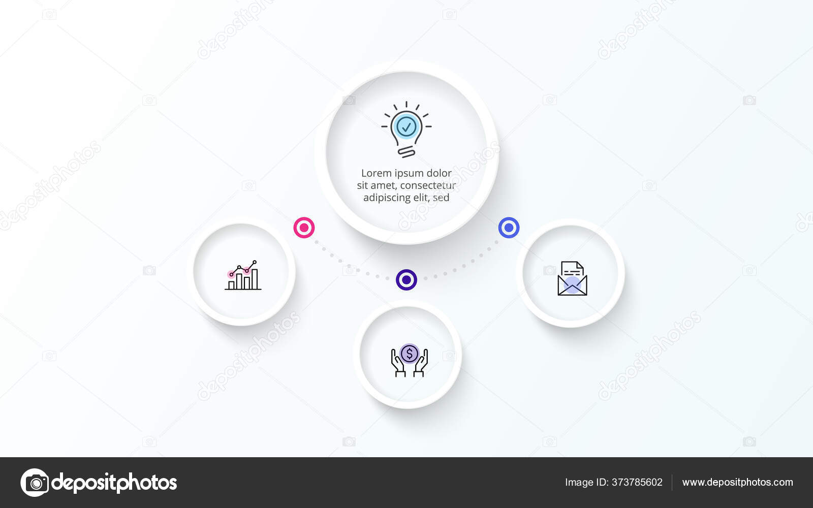 White infographic design template. Flowchart with four circle elements ...
