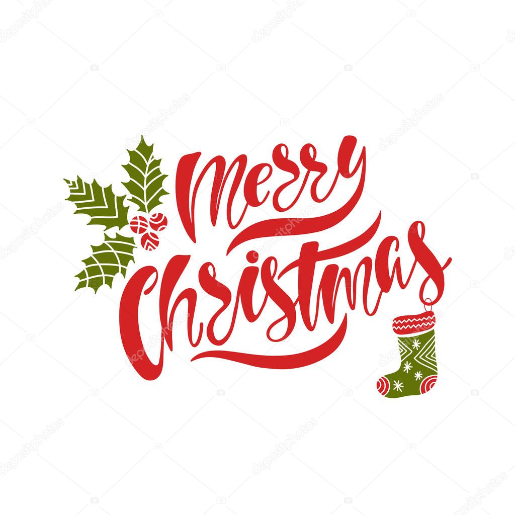 Merry Christmas Hand Drawn Calligraphy Text Holiday Typography Design