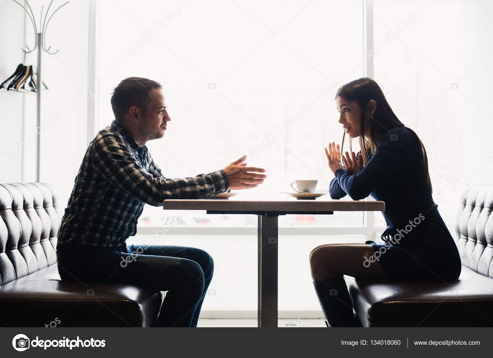 Scene in cafe - couple conflict arguing during the lunch. Stock Photo ...