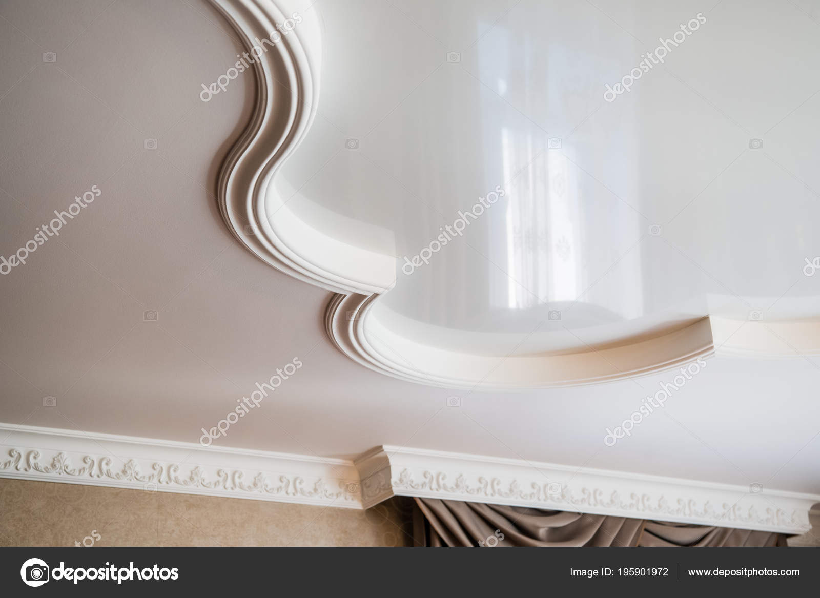 Ceiling decoration is made of white plaster. embossed stucco interior ...