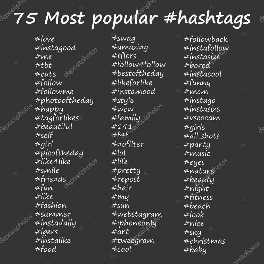 Los hashtags más populares en estilo dibujado a mano. Ilustración ...