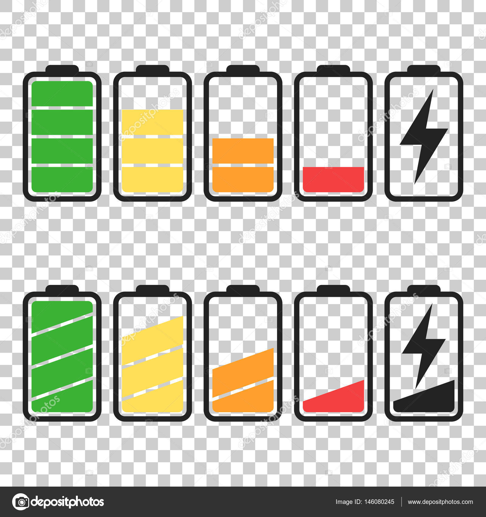 Battery icon vector set on isolated background. Symbols of battery ...