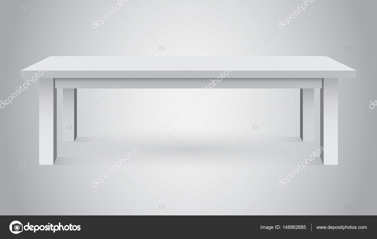 Vector 3d table for object presentation. Empty white top table isolated on gray background ...