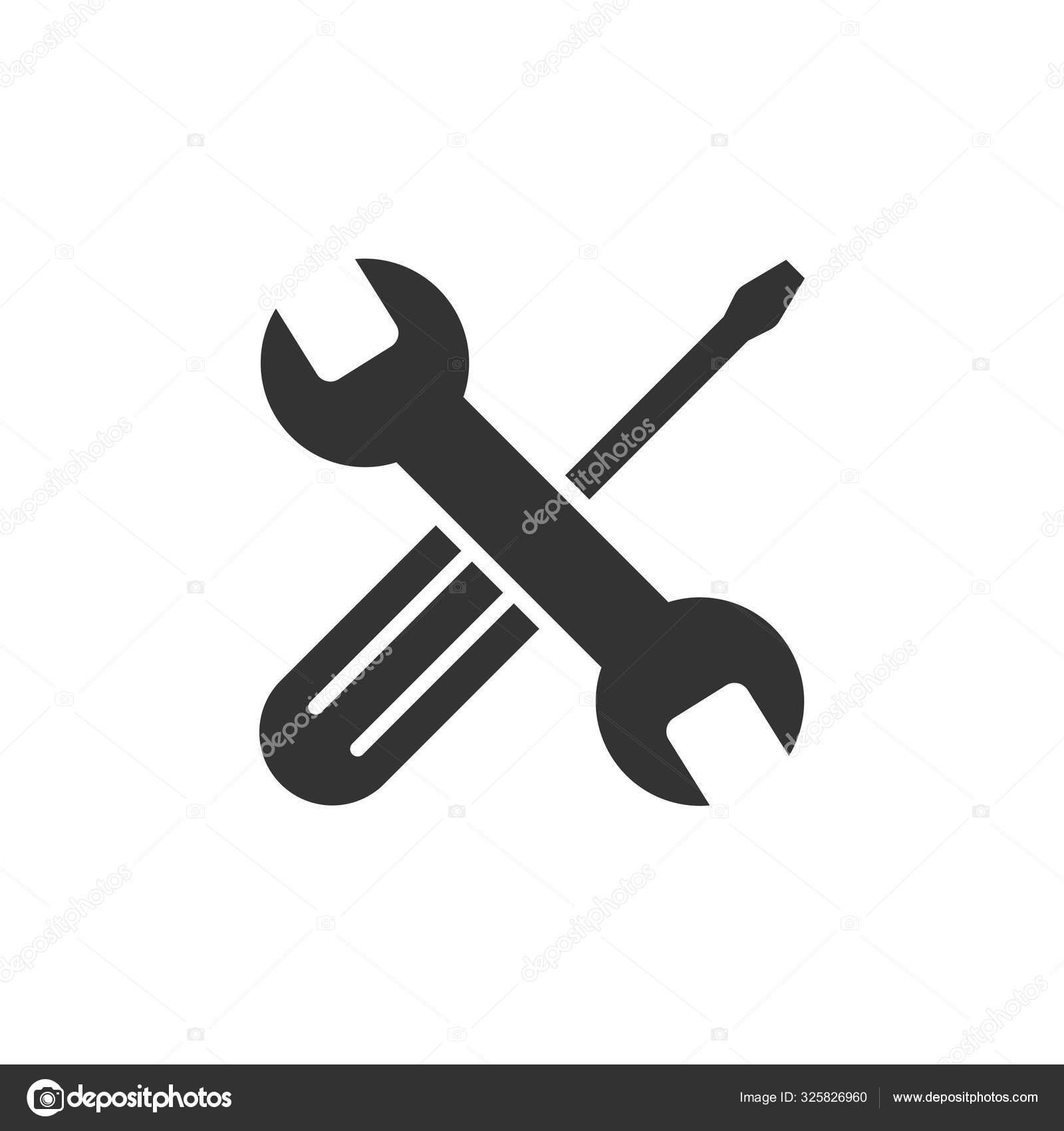 Wrench and screwdriver icon in flat style. Spanner key vector il Stock ...