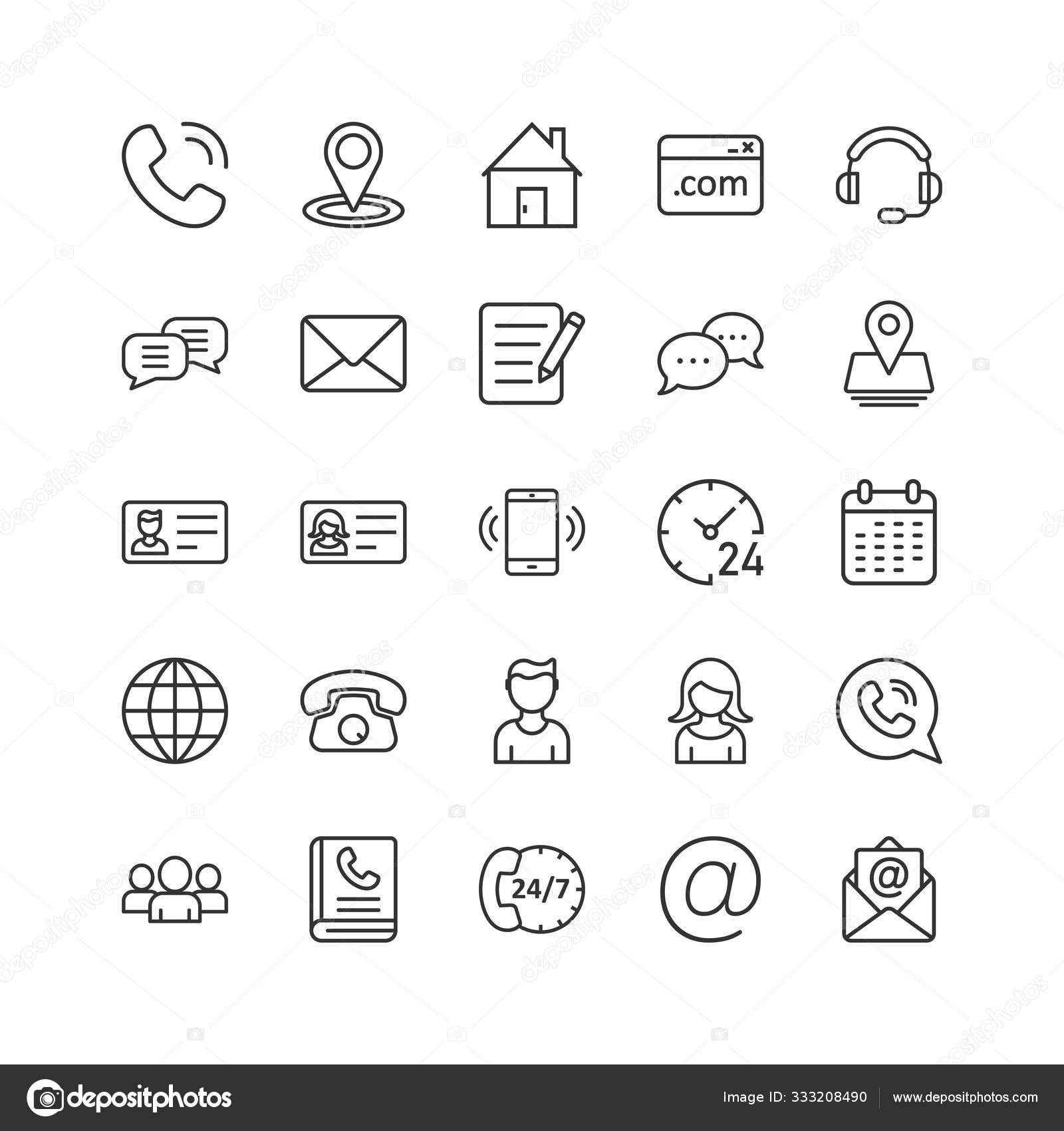Contact icon set in flat style. Phone communication vector illus Stock ...