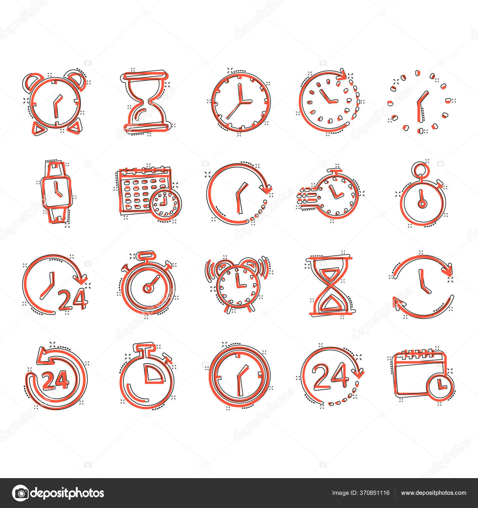Time Icon Set Comic Style Agenda Clock Cartoon Vector Illustration ...