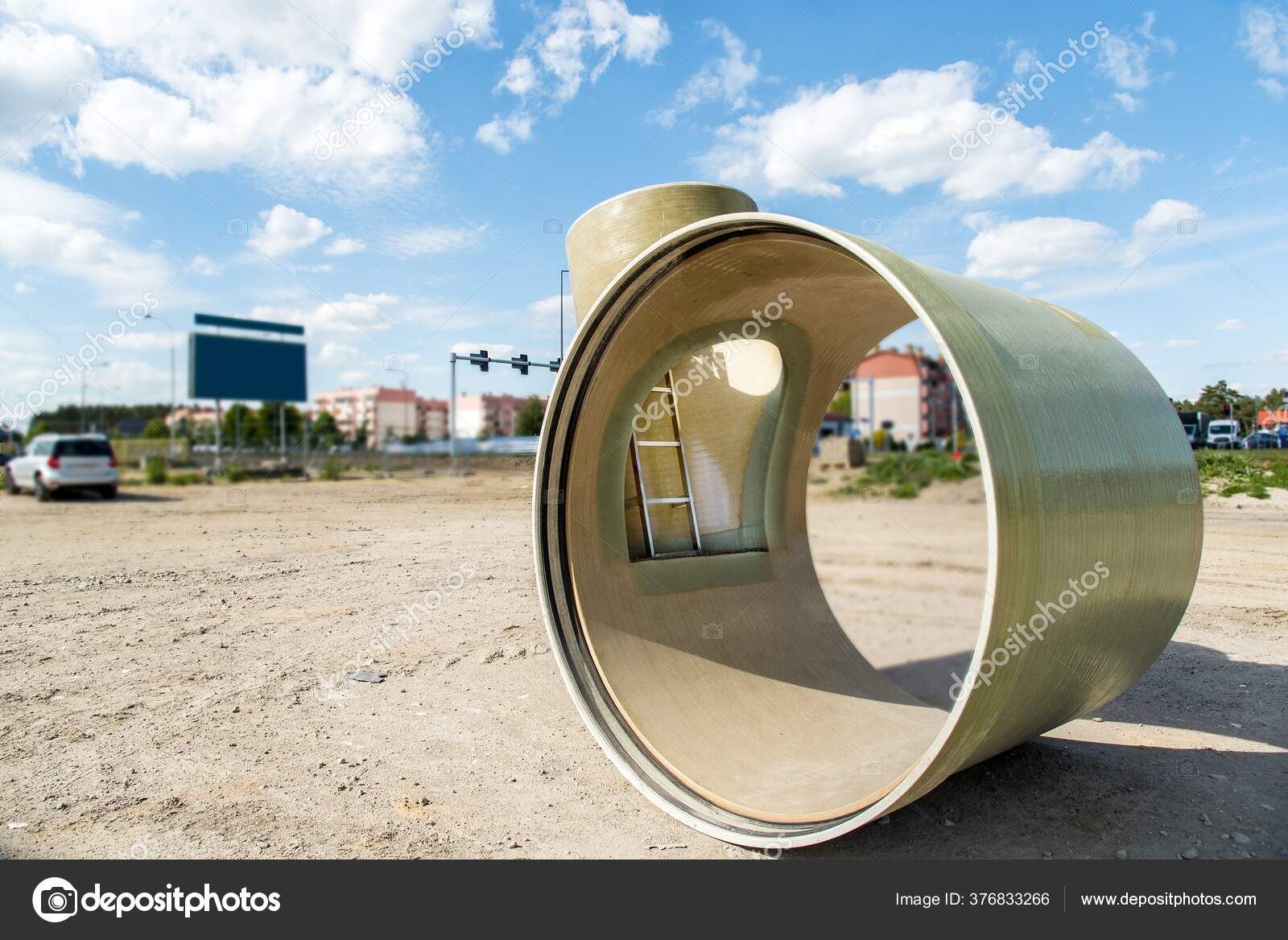 Pipes Large Diameter Stacked Pipes Construction Site Transition Pipe ...