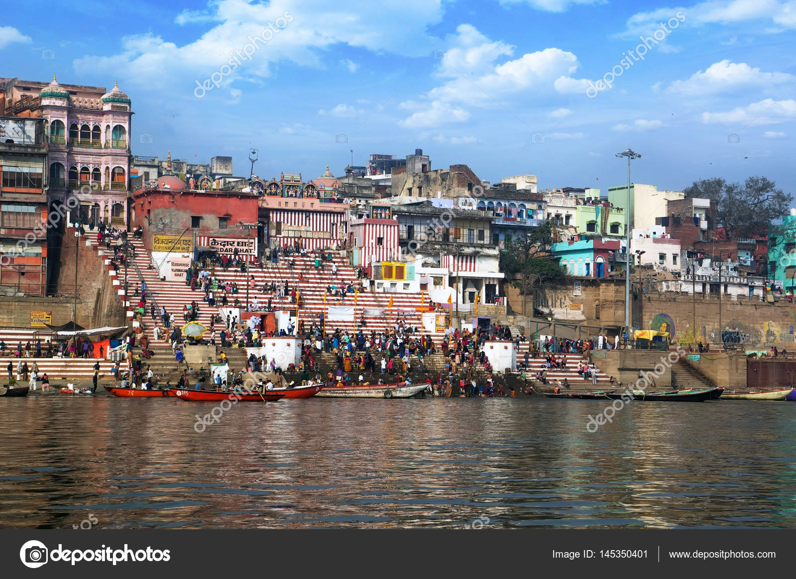 View from the Ganga river, India, morning city river view, ancient city ...